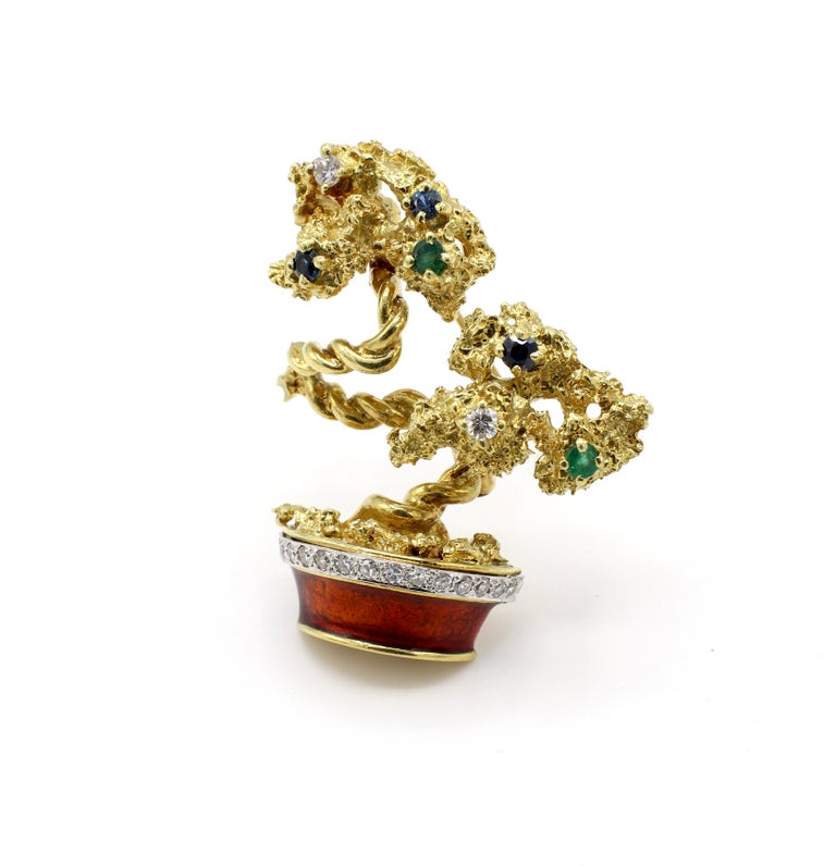 La Triomphe 18 Karat Gold, Diamond, Gemstone and Enamel Bonsai Tree ...