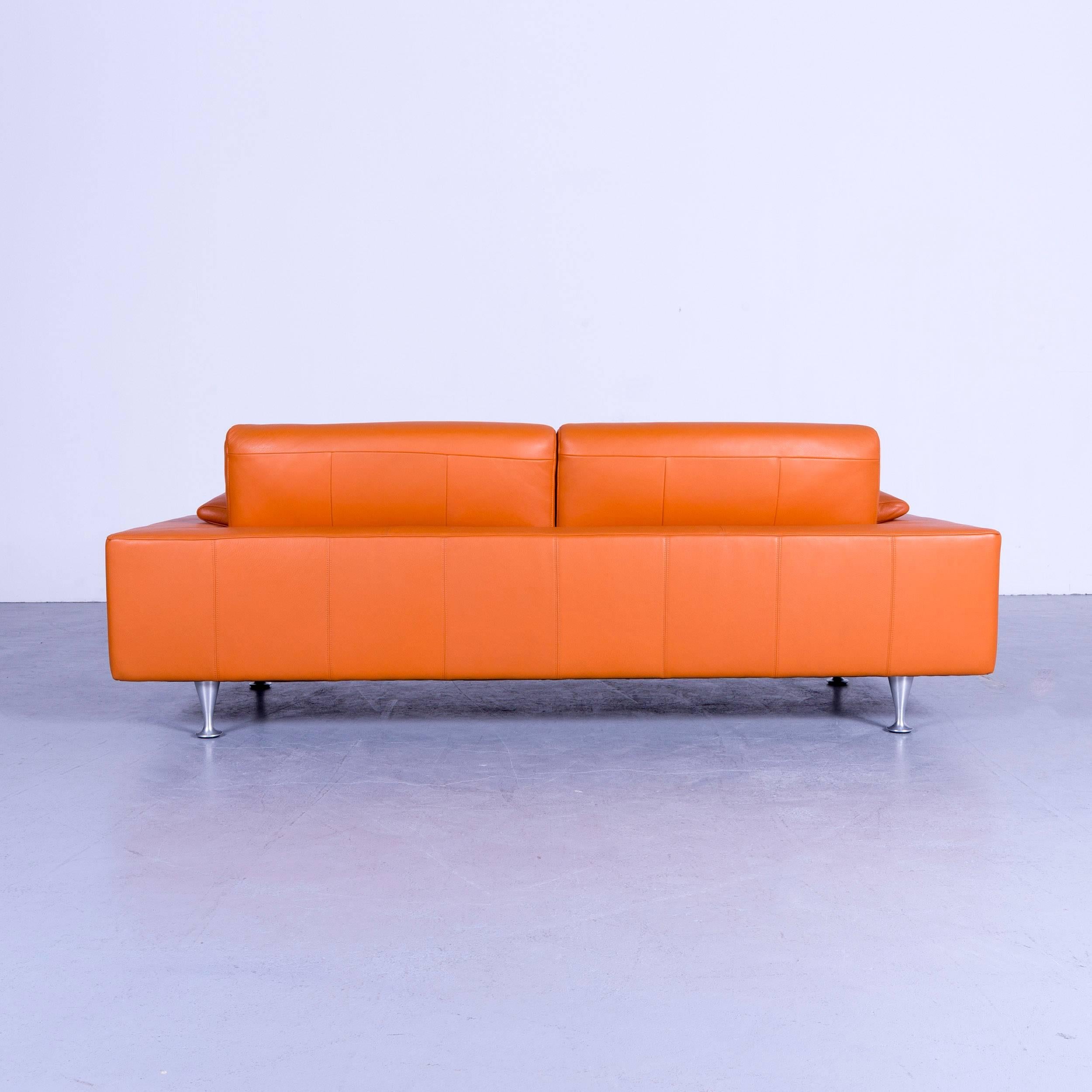 Laauser Designer Sofa Leather Orange Three-Seat Couch at 1stDibs