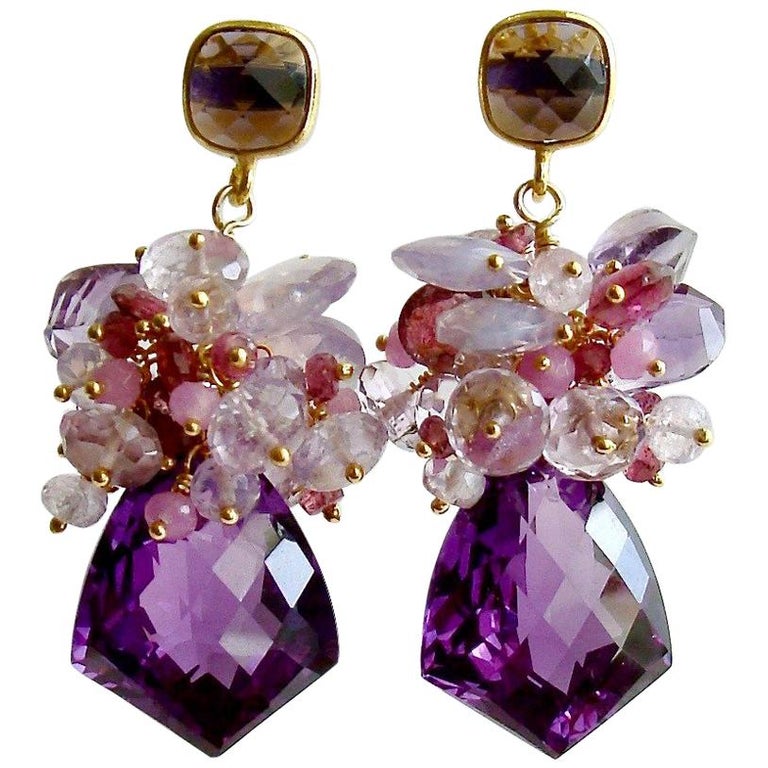Lab Created Alexandrite Cluster Earrings Tourmaline Amethyst Moss Ruby ...