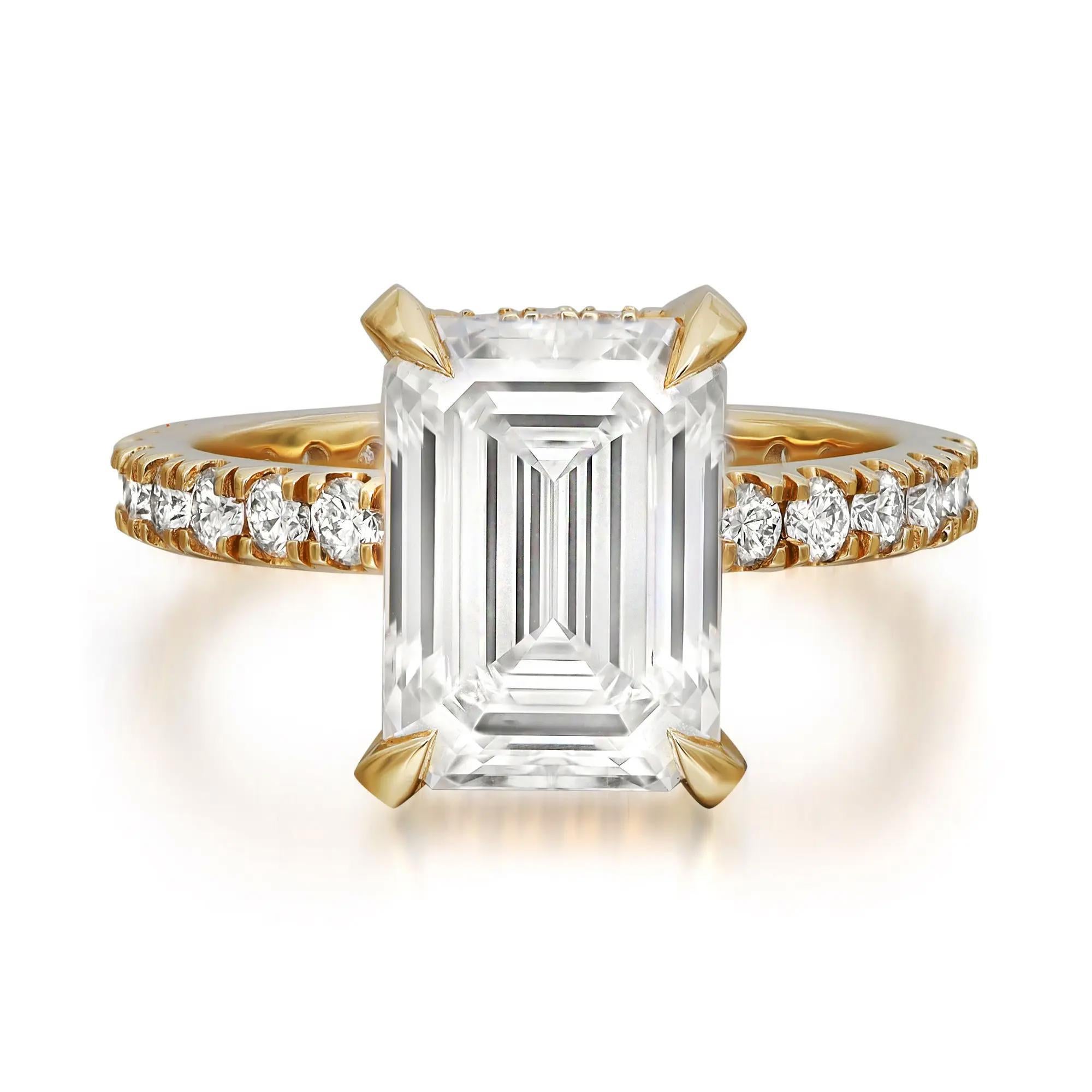 Lab Grown Emerald Cut 4.04Cts and Natural Diamond Engagement Ring 14K ...