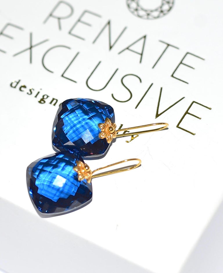 Lab London Blue Topaz Earrings in 18K Solid Yellow Gold at 1stDibs