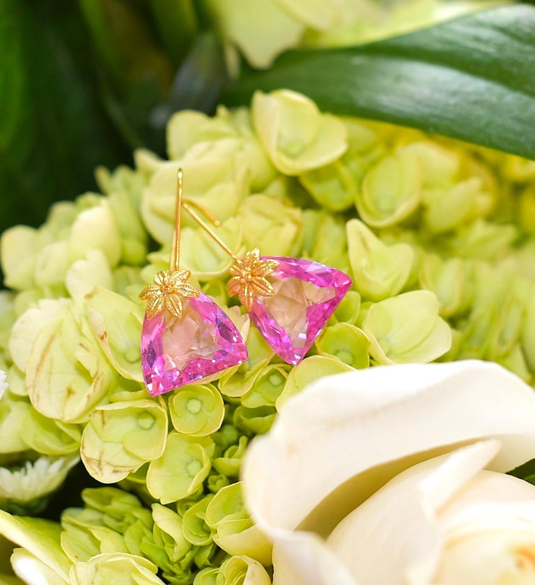 Lab Pink Sapphire earrings in 18K Solid Yellow Gold at 1stDibs