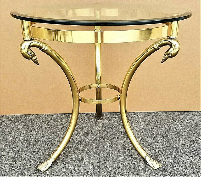 Labarge Gueridon Style Hollywood Regency Brass Glass Swans Side End ...