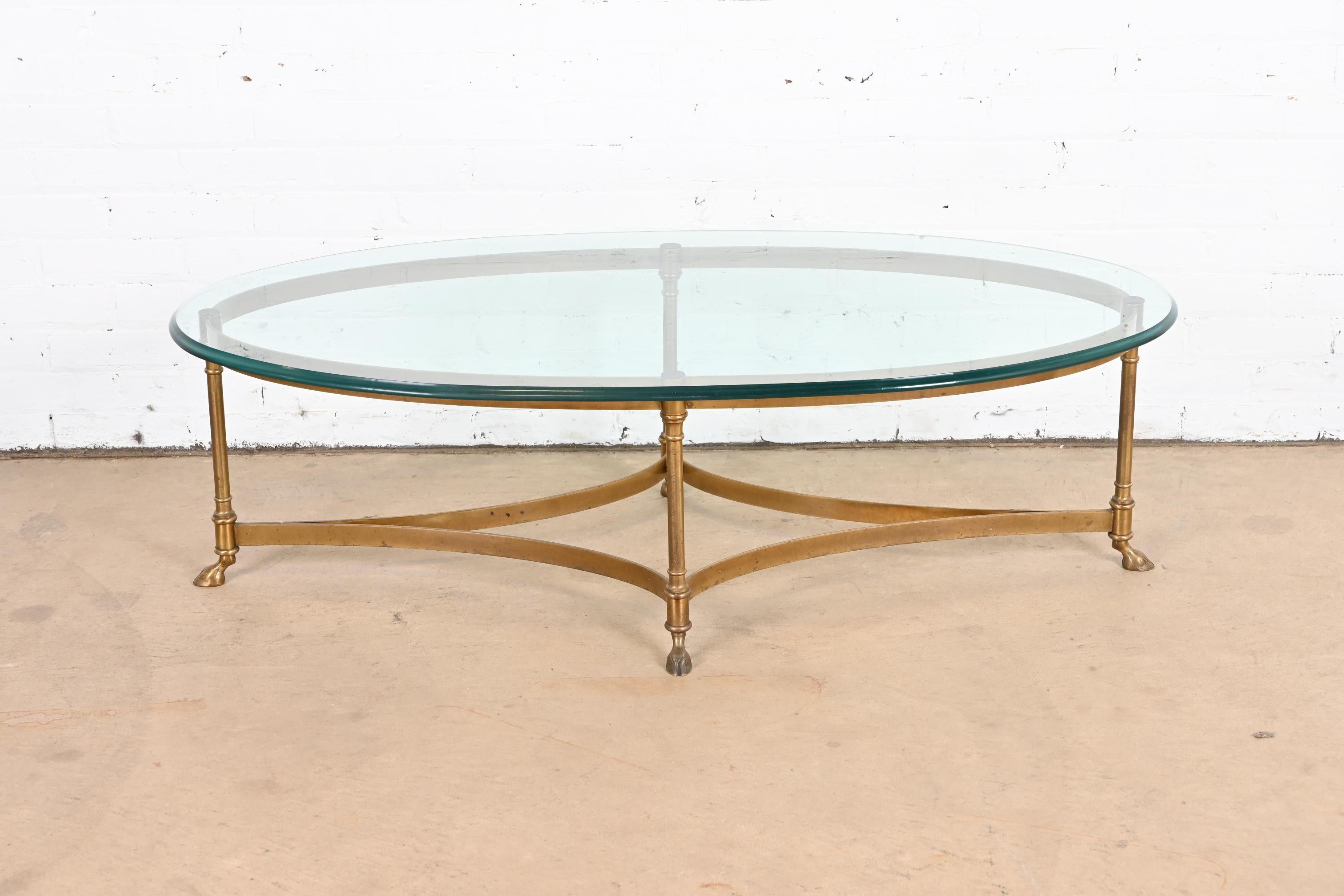 Labarge Hollywood Regency Brass and Glass Hooved Feet Cocktail Table ...