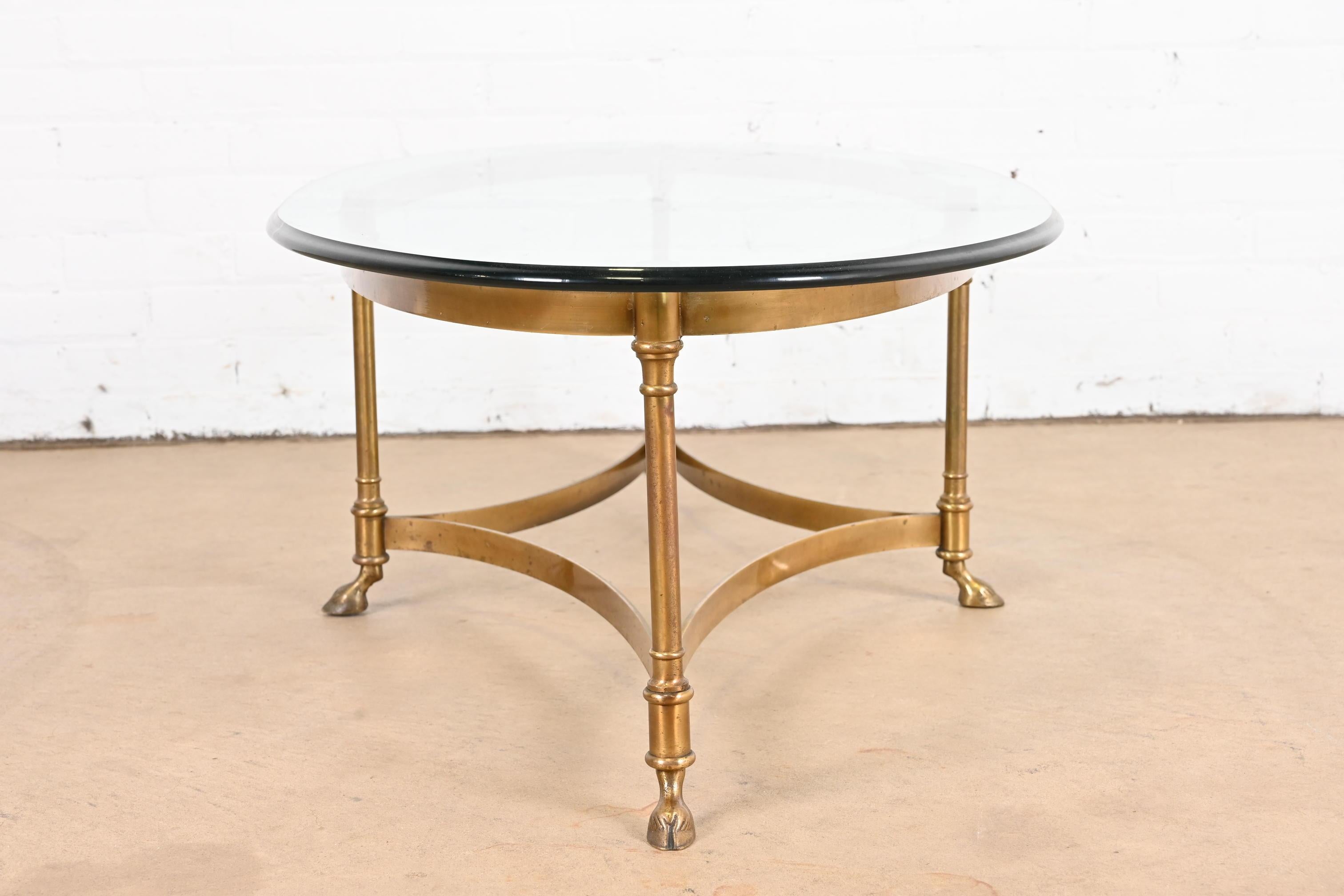 Labarge Hollywood Regency Brass and Glass Hooved Feet Cocktail Table ...