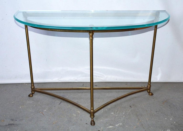 Labarge Style Hoof Footed Brass Demilune Console Table at 1stDibs