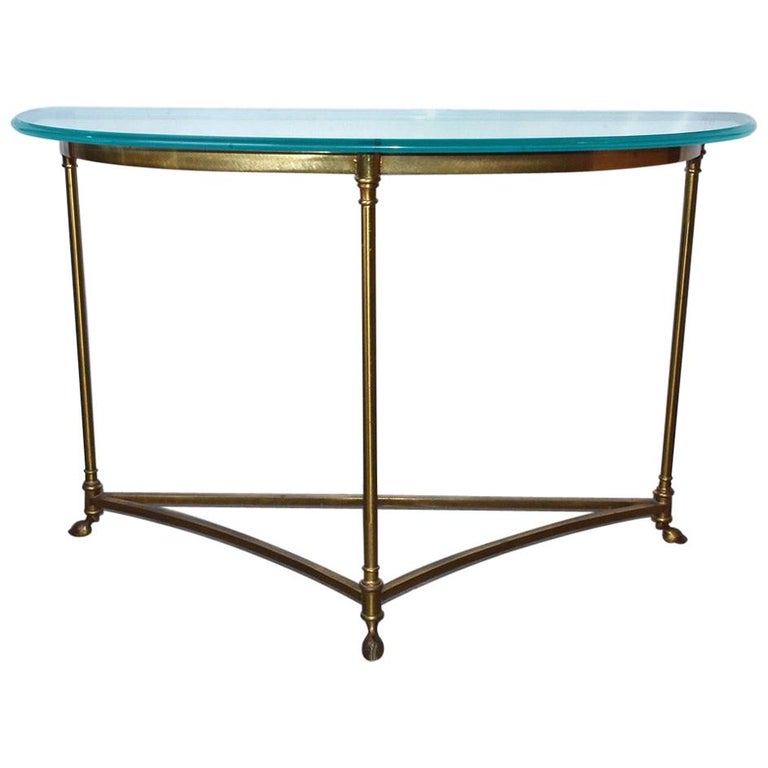 Labarge Style Hoof Footed Brass Demilune Console Table at 1stDibs