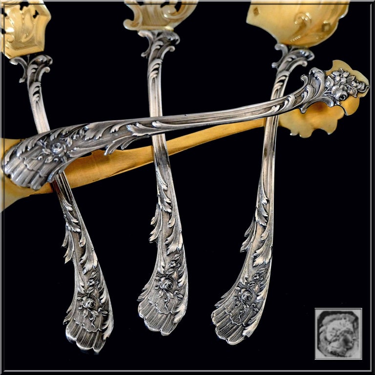 Labat French Sterling Silver 18-Karat Gold Hors D'oeuvre Dessert Set 4 ...