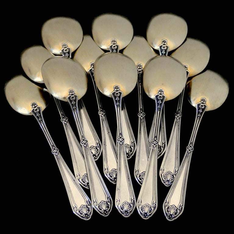 Labat French Sterling Silver 18k Gold Ice Cream Spoons Set 12 Pc ...
