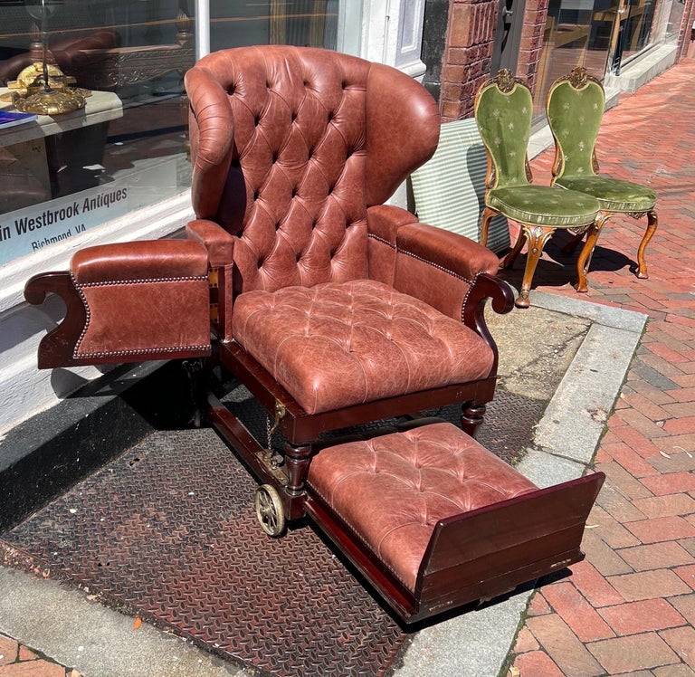 Labeled 19th Century London Made Reclining Mechanical Library Chair on ...