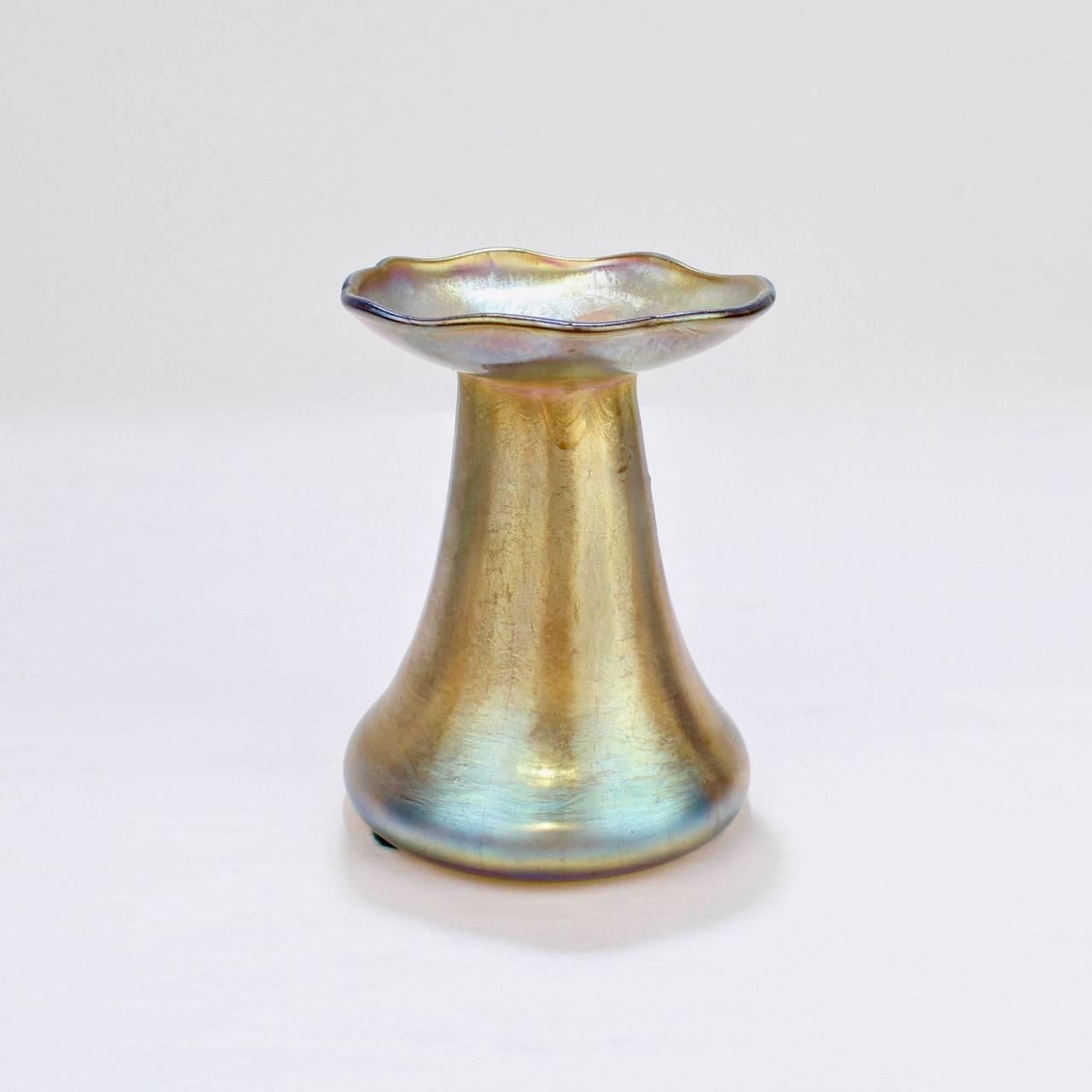 Labeled Antique Tiffany Favrile Iridescent Art Glass Vase For Sale at ...