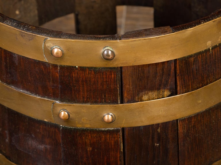 Labeled English 1900s R.A. Lister and Co. Oak and Brass Barrel with ...