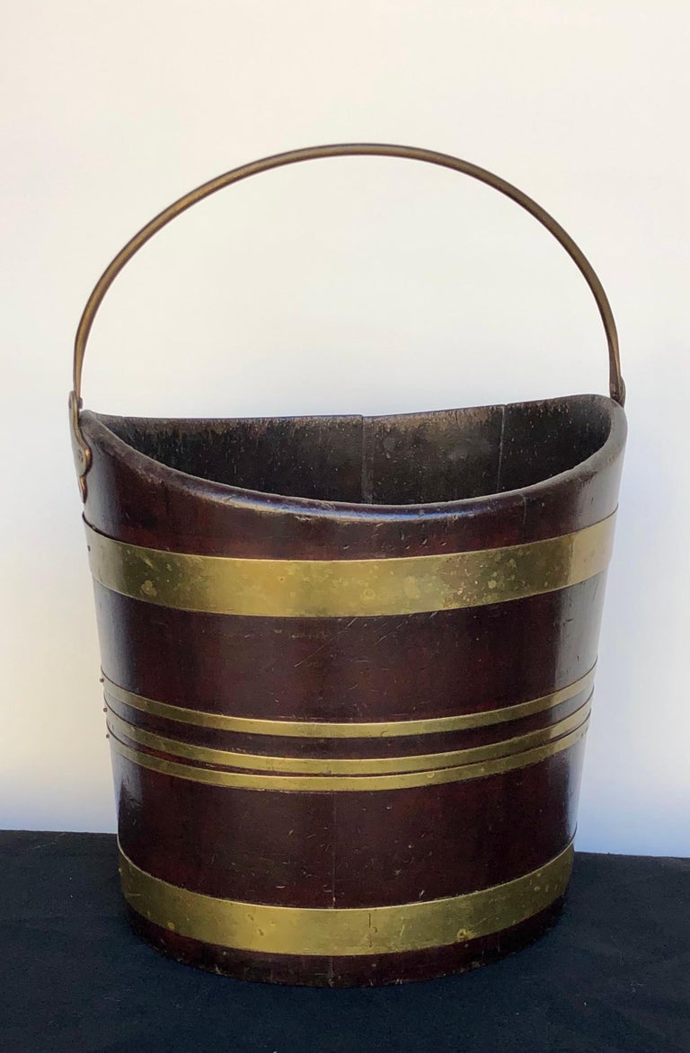 Labeled George III Brass-Bound Mahogany Navette Form Peat Bucket, 19th ...