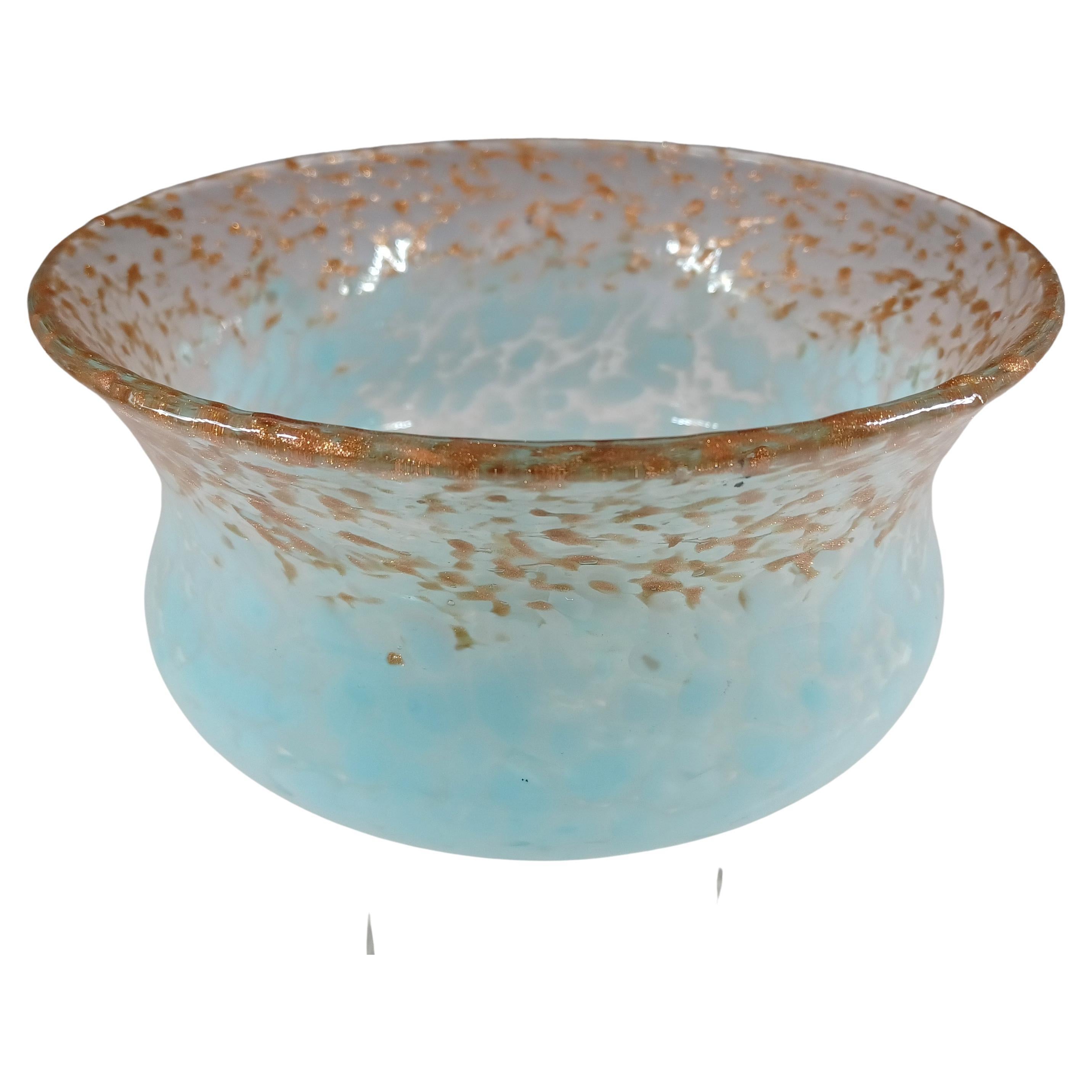 LABELLED Monart DB.VII Blue and Copper Aventurine Vintage Glass Bowl ...