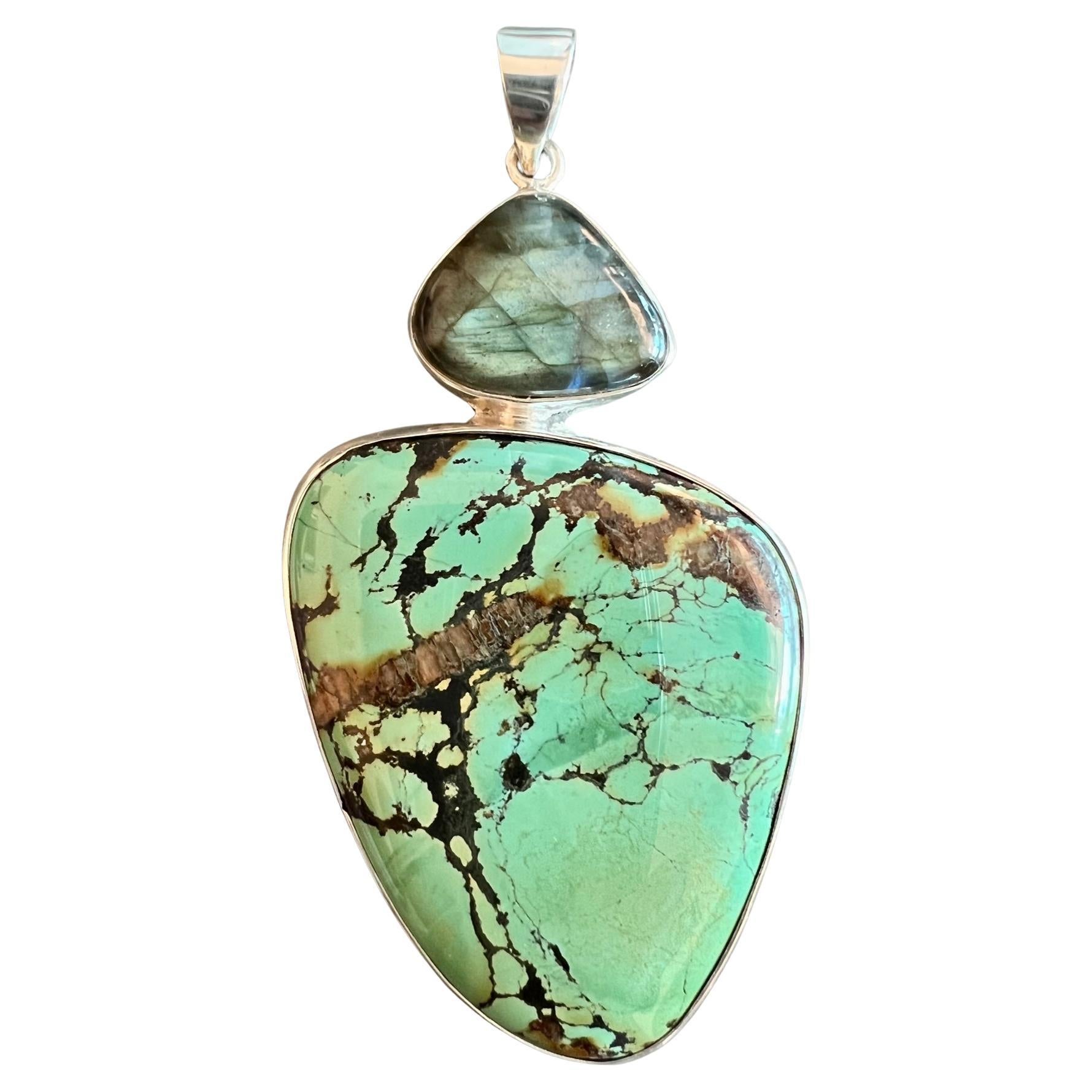 Ocean Jasper and Labradorite Sterling Silver Pendant For Sale at 1stDibs