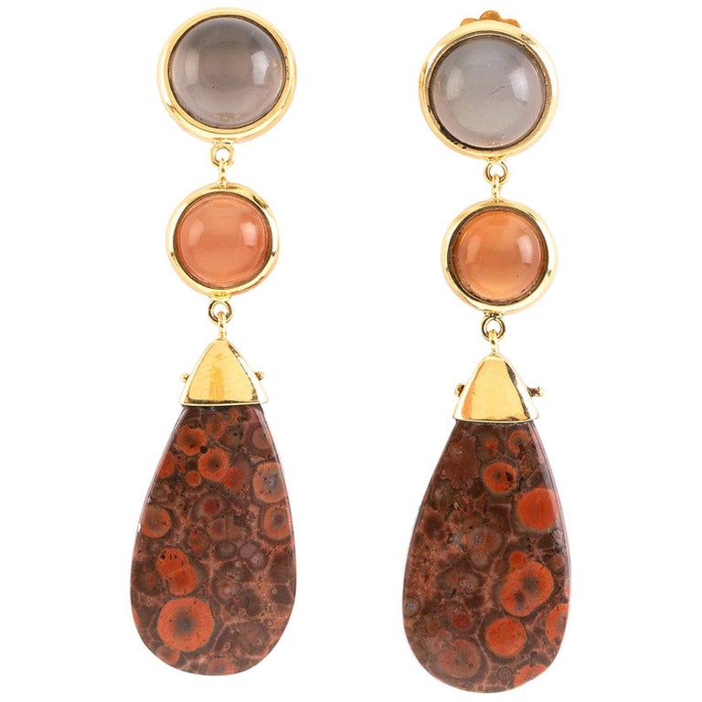 Labradorite Opal Jasper 18 Karat Gold Earrings For Sale at 1stDibs