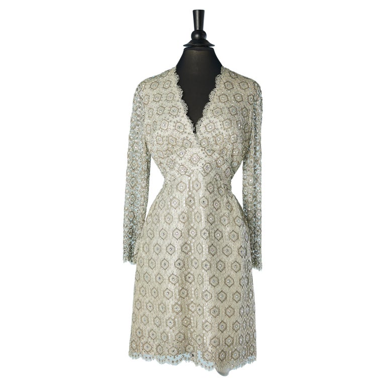 Lace and rhinestone cocktail dress Circa 1960's For Sale at 1stDibs