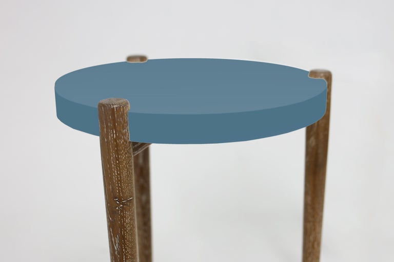 Lacquer and Painted Round Top End Table Shown with Blue Top and Wood ...