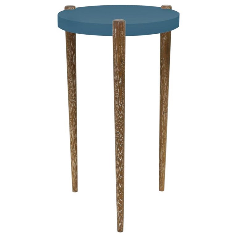 Lacquer and Painted Round Top End Table Shown with Blue Top and Wood ...