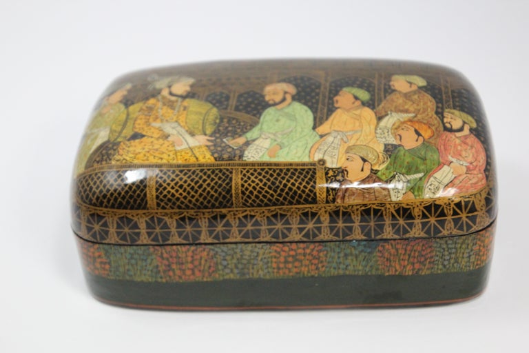 Lacquer Box Hand Painted with Mughals Maharajahs, Kashmir, India For ...