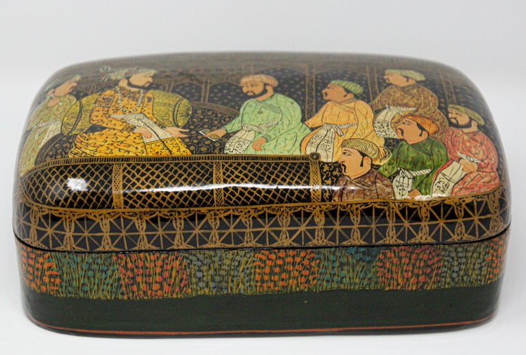 Lacquer Box Hand Painted with Mughals Maharajahs, Kashmir, India For ...