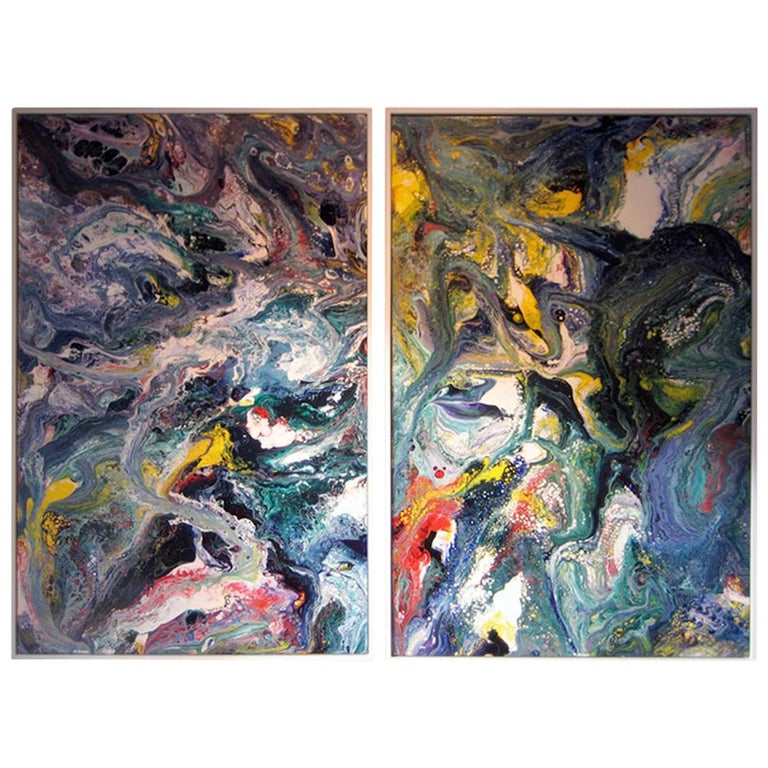 Lacquer on Panel Diptych by California Abstract Expressionist Richard ...