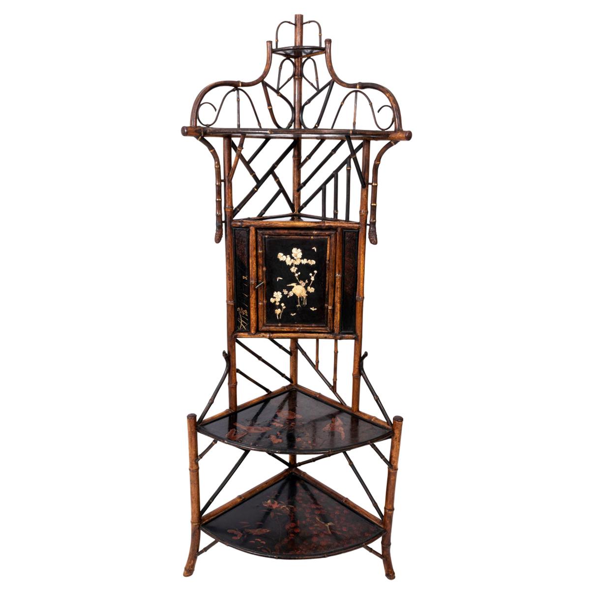 Fine Bamboo and Black Lacquer Corner Stands For Sale at 1stDibs
