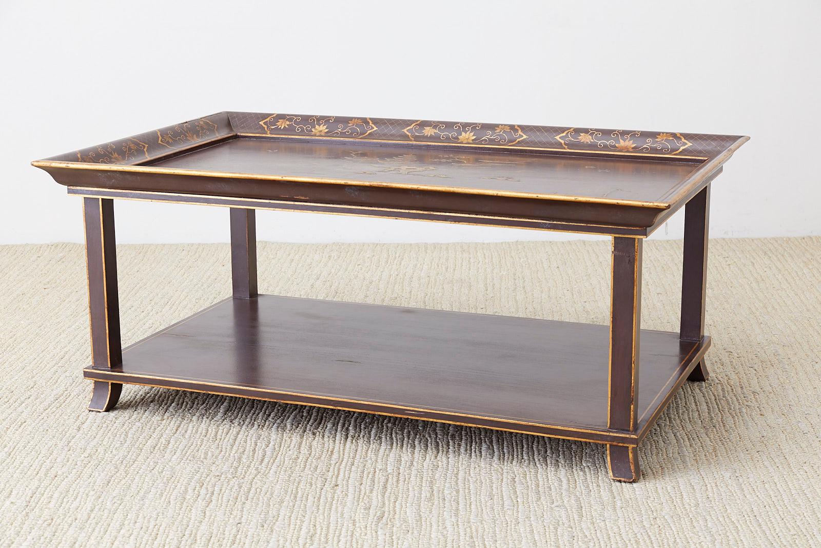 Lacquered Chinoiserie Style Two-Tier Cocktail Table at 1stDibs
