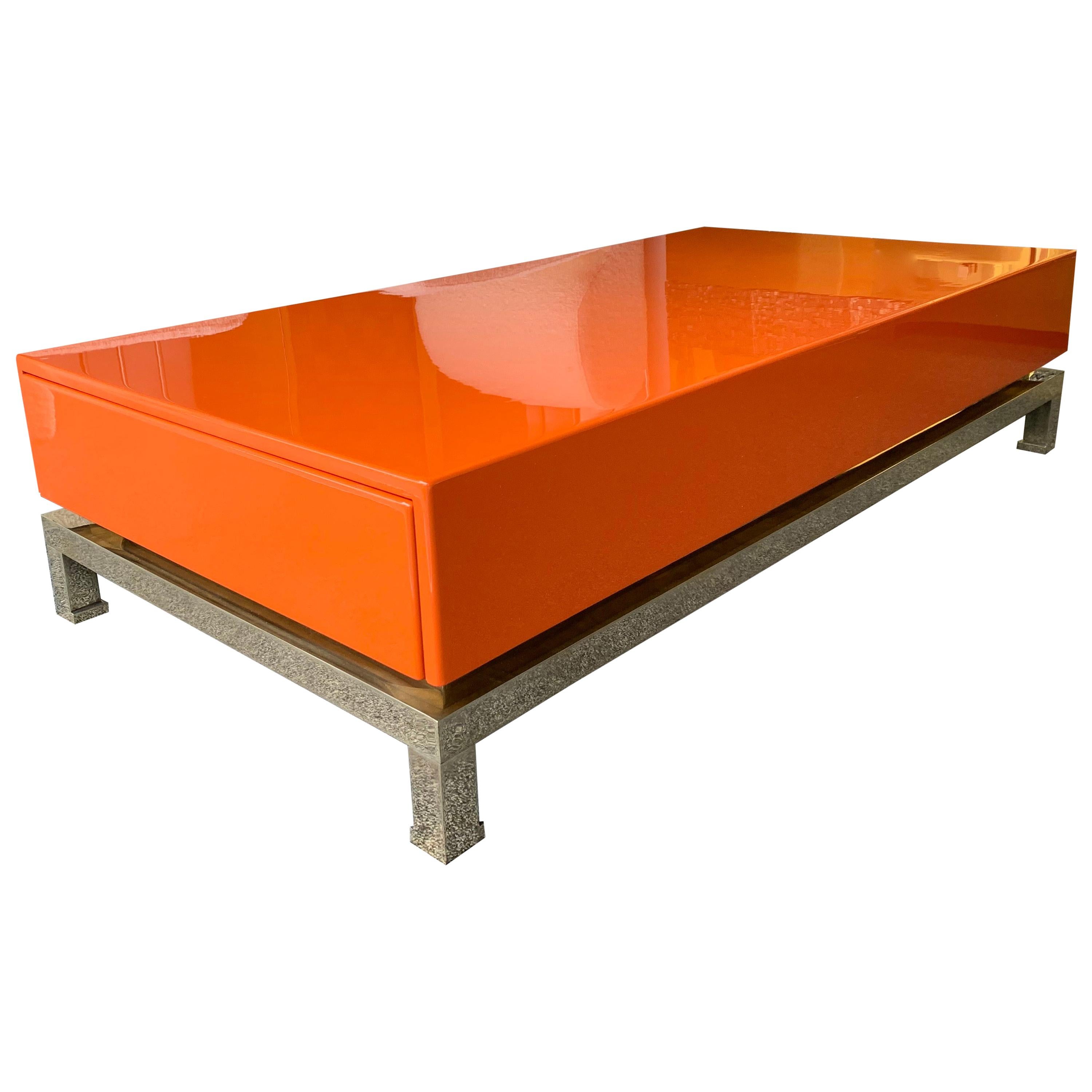 Lacquered Coffee Table and Brass by Guy Lefevre, France, 1970s at 1stDibs