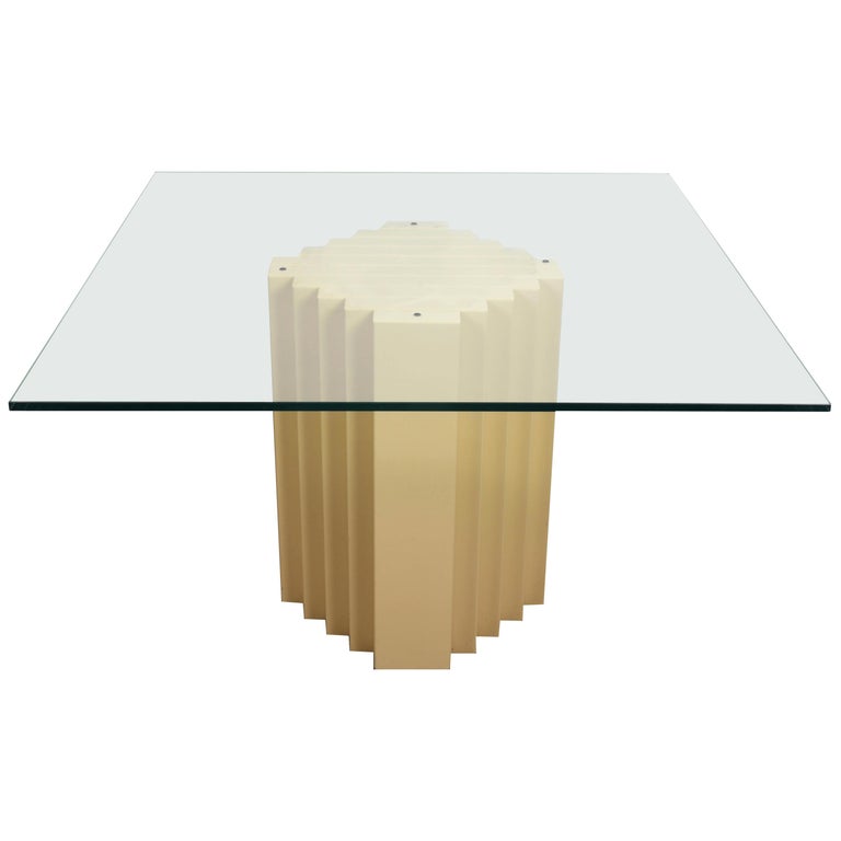 Lacquered Cream Yellow Dining Table in Alain Delon Style for Maison ...