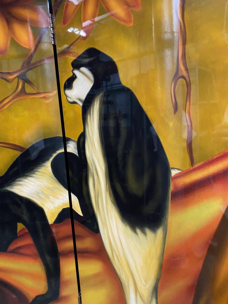 Lacquered Folding Screen Representing Monkeys in the Style of Gaston ...