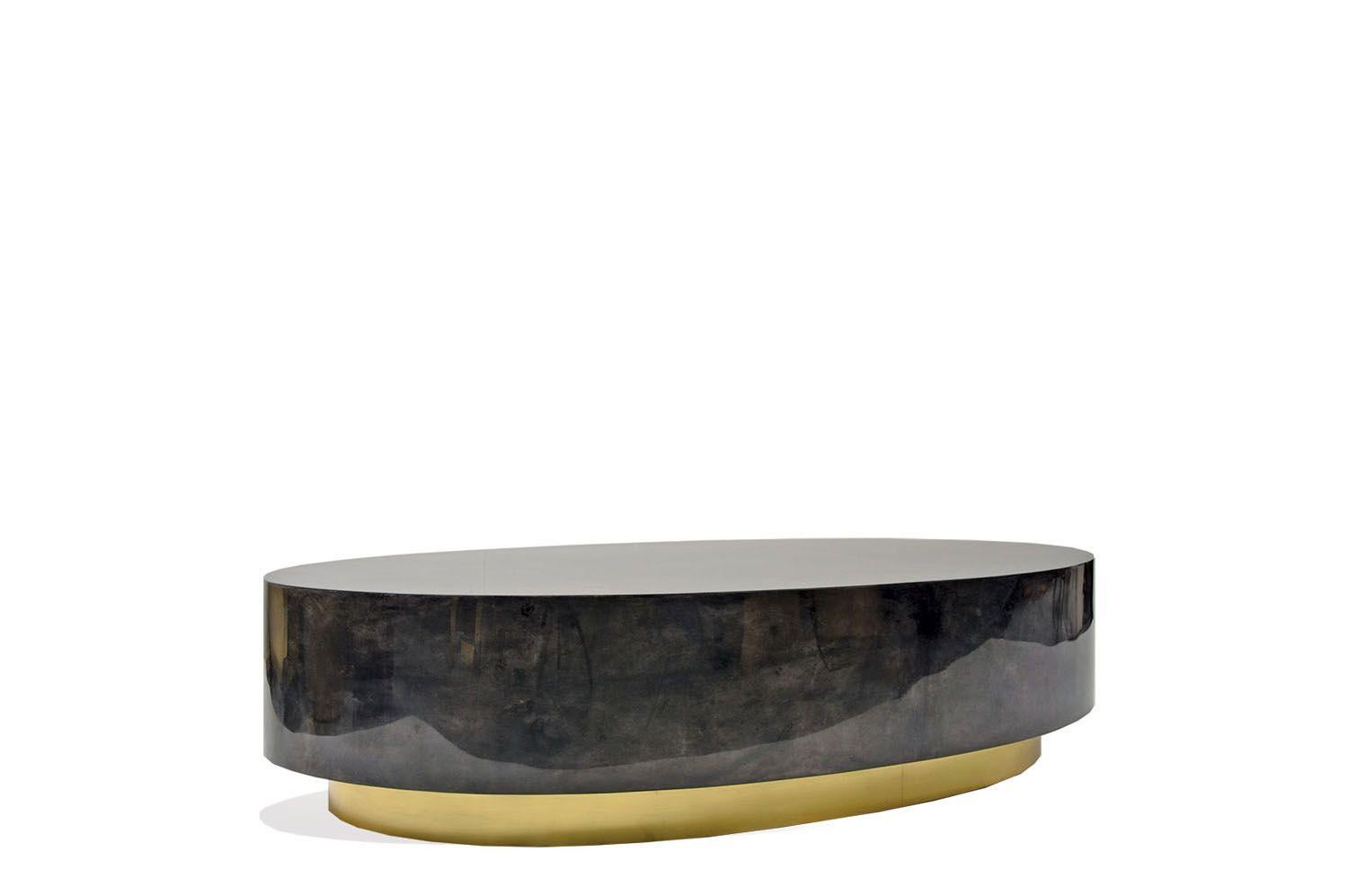 Lacquered Goatskin Parchment and Brass Ovallo Coffee Table Scala Luxury ...