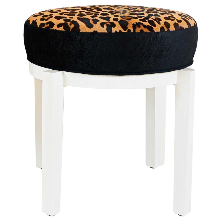 Lacquered Ottoman Stool with Leopard Printed Calfskin and Animal ...