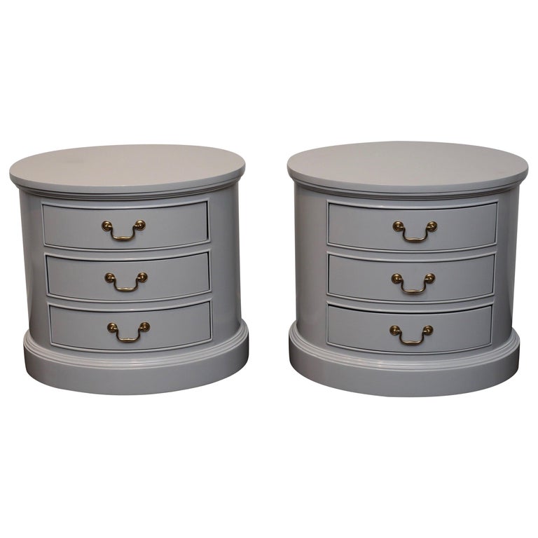 Lacquered Oval Three-Drawer Chests by Berhardt For Sale at 1stDibs