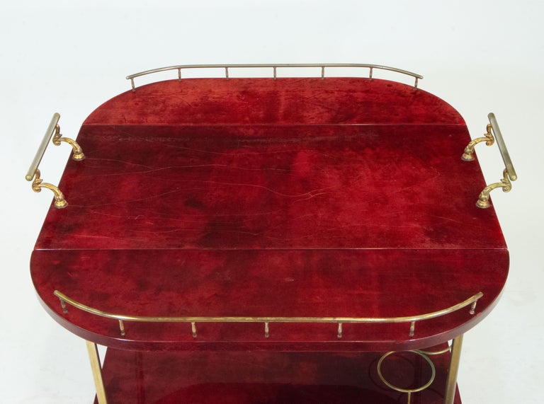 Lacquered Red Parchment Vellum and Gilt Metal Drinks Trolley By Aldo ...
