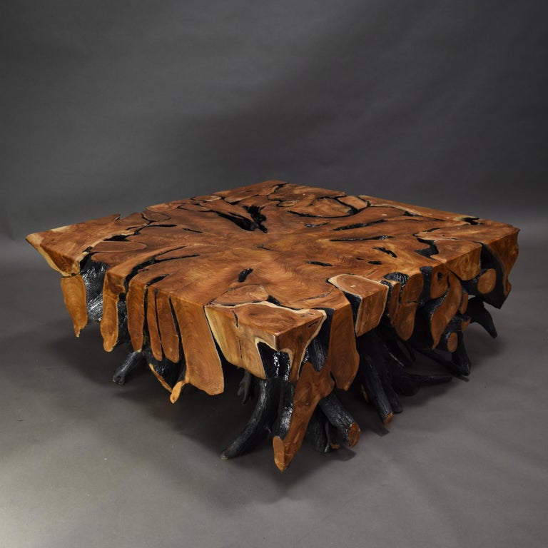 Lacquered Teak Root Square Coffee Table at 1stDibs