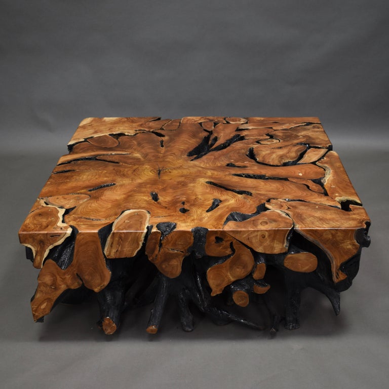 Lacquered Teak Root Square Coffee Table at 1stDibs