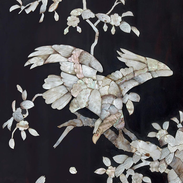 Lacquered wood and mother-of-pearl antique Chinese screen For Sale at ...