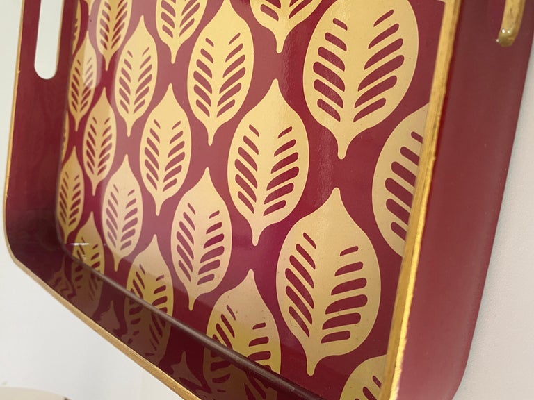 Lacquered Wood and Plastic Platter with Geometrical Pattern Decor ...