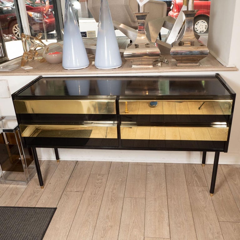 Lacquered Wood Sideboard with Large Brass Front Pulls For Sale at 1stDibs