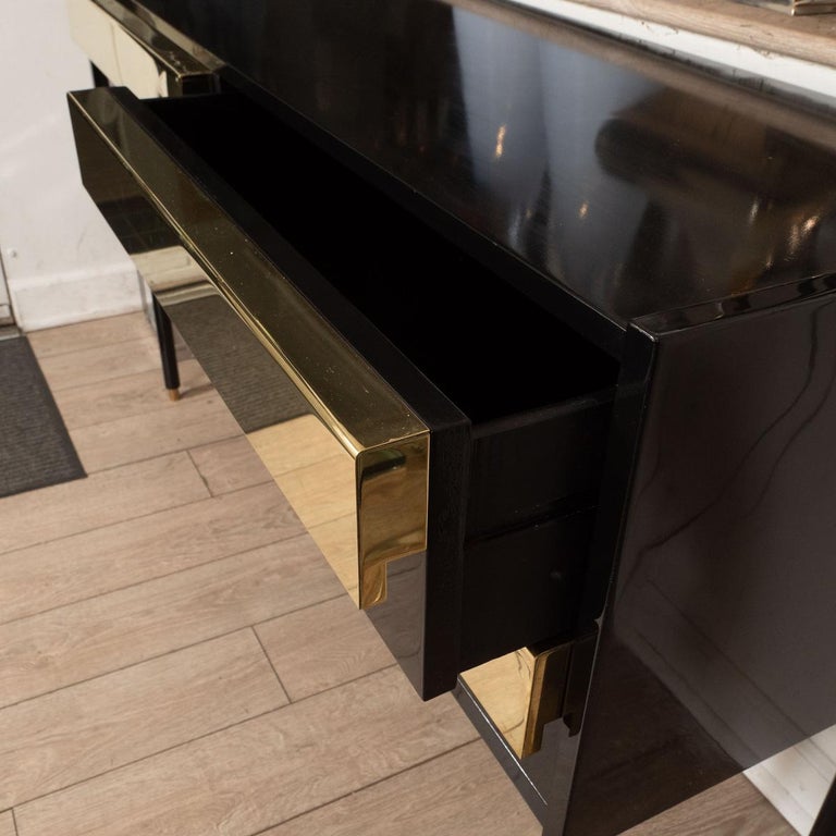 Lacquered Wood Sideboard with Large Brass Front Pulls For Sale at 1stDibs