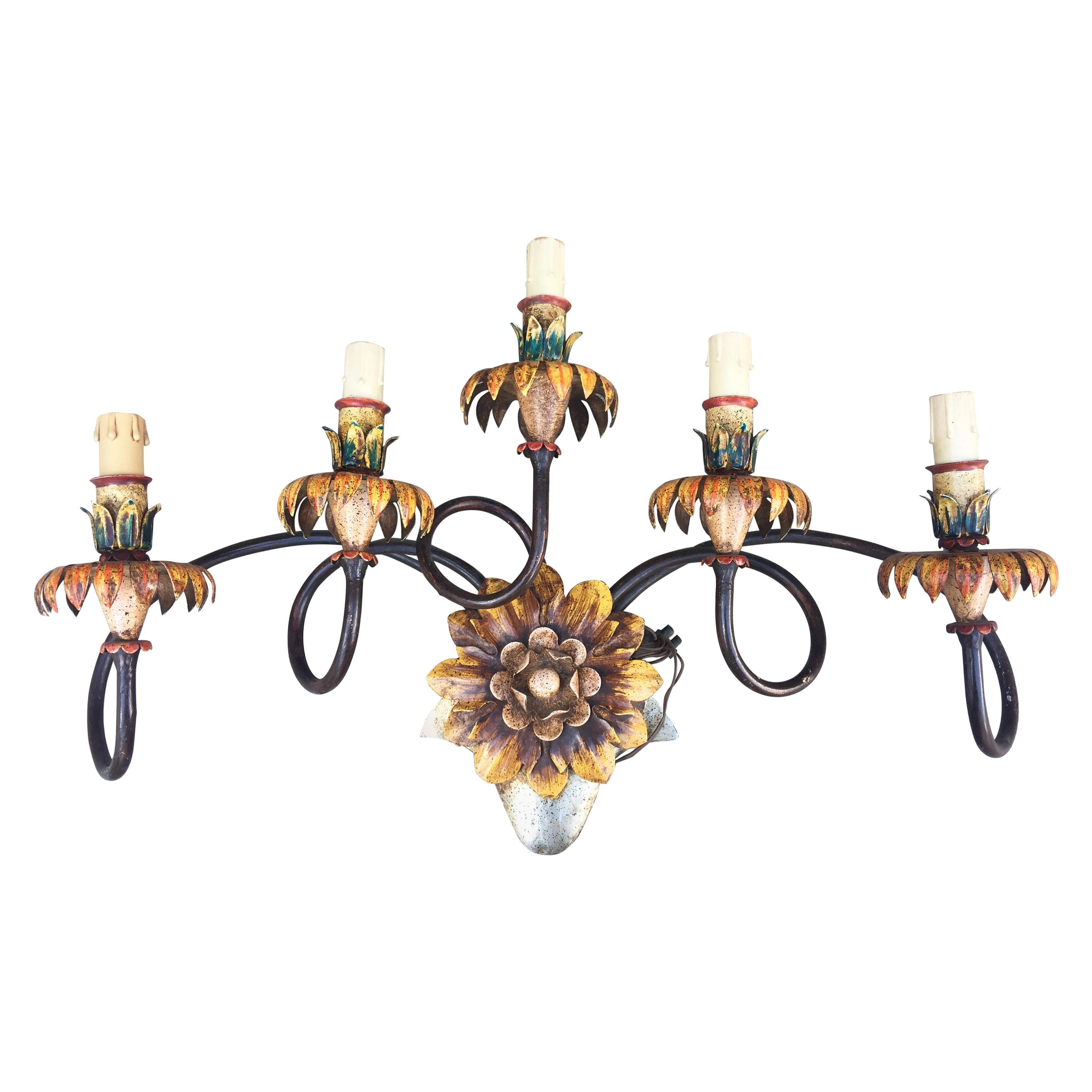 Large Unique Brutalist Sconces Wall Lights, Metal Wrought Iron, 1970 ...