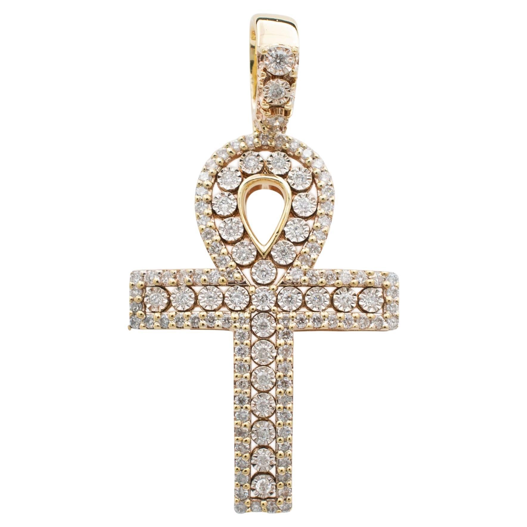 Ladies 10K Rose Gold Ankh Diamond Pendant For Sale at 1stDibs