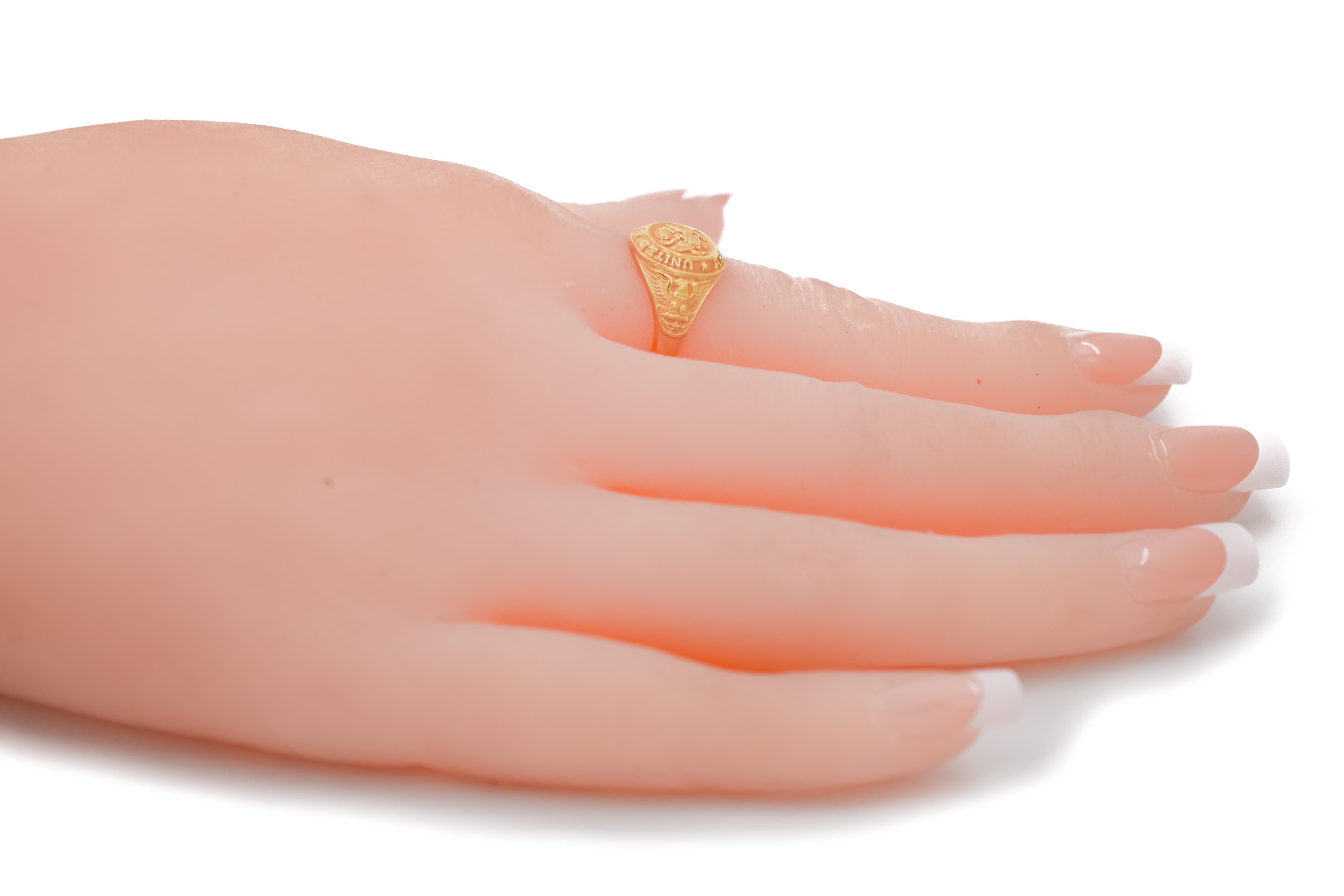 Ladies 10Kt. Solid Gold Art Deco Signet Ring For The US Army 1940's at 1stDibs