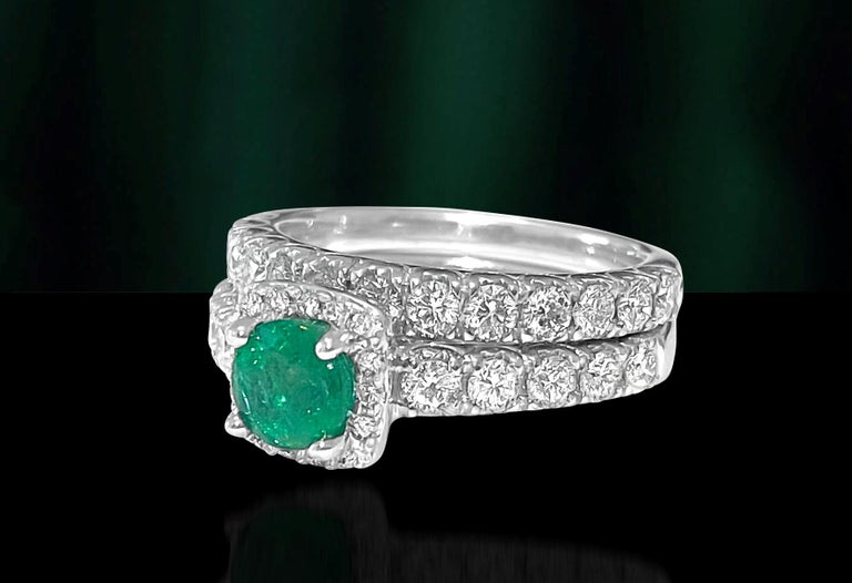 Ladies 1.20ct Diamond Emerald Double Wedding Band For Sale at 1stDibs