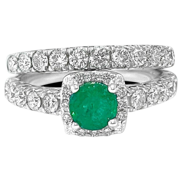 Ladies 1.20ct Diamond Emerald Double Wedding Band For Sale at 1stDibs