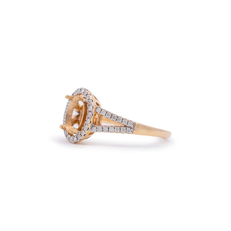 Ladies 14k Yellow Gold Oval Semi Mount Halo Diamond Engagement Ring For ...