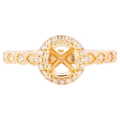 Ladies 14k Yellow Gold Semi Mount Halo Diamond Engagement Ring For Sale ...
