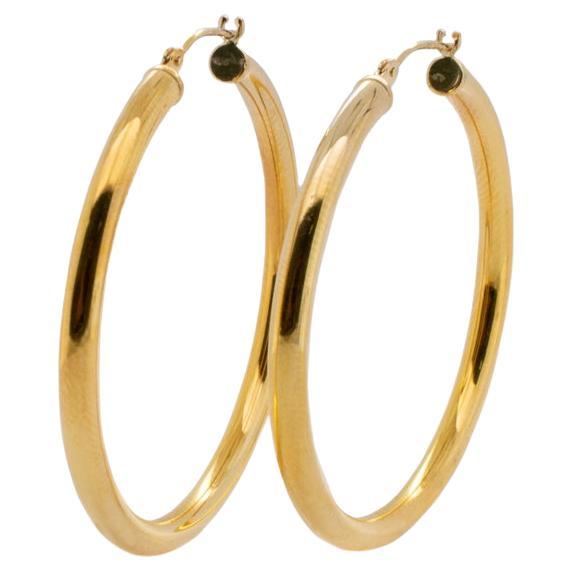 Ladies 14K Yellow Gold Half Eternity Diamond Hoop Earrings For Sale at ...