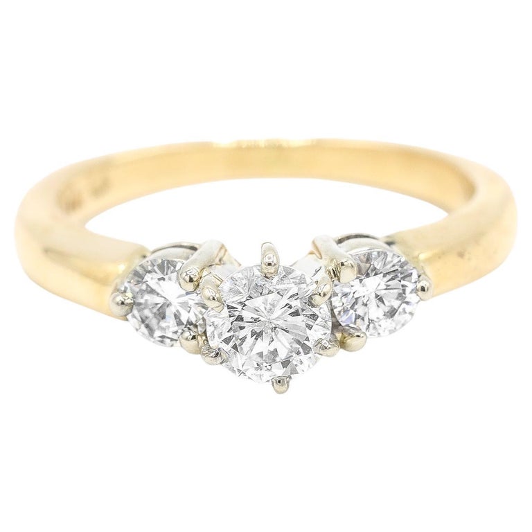 Ladies 14K Yellow and White Gold Three Stone Diamond Engagement Ring ...